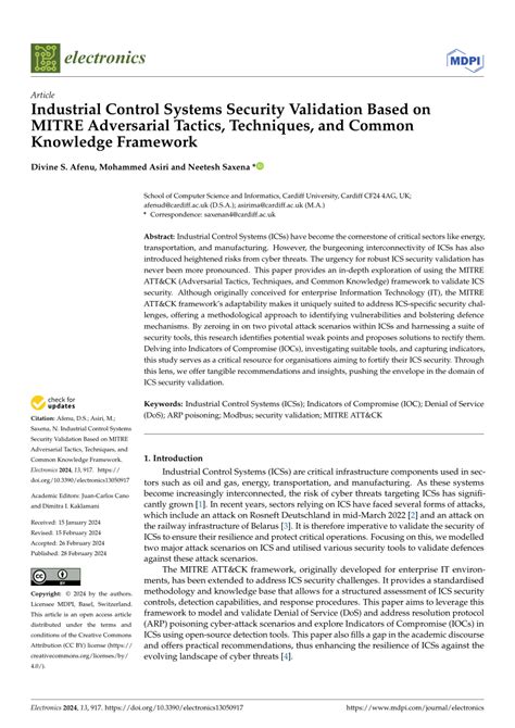 Pdf Industrial Control Systems Security Validation Based On Mitre Adversarial Tactics