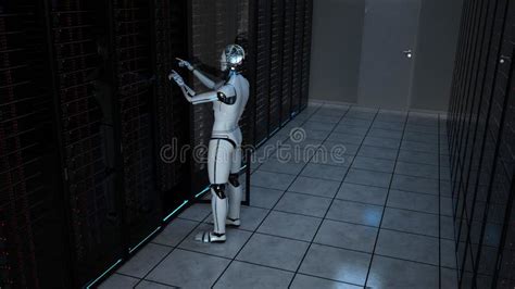 Humanoid Robot Server Room Maintenance Stock Illustration Illustration Of Network Domain