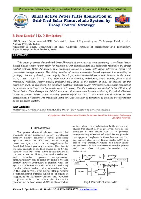 Pdf Shunt Active Power Filter Application In Grid Tied Solar Photovoltaic System By Droop