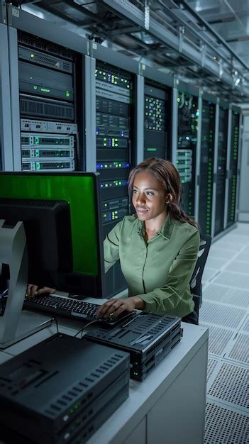High Tech Data Center Server Black Female It Specialist Working On