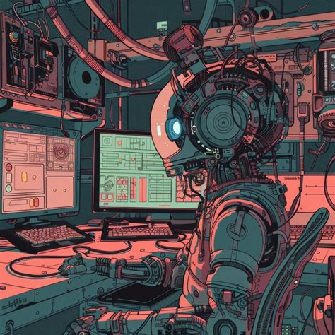 cybernetic engineer working in futuristic hightech lab robotics and ai