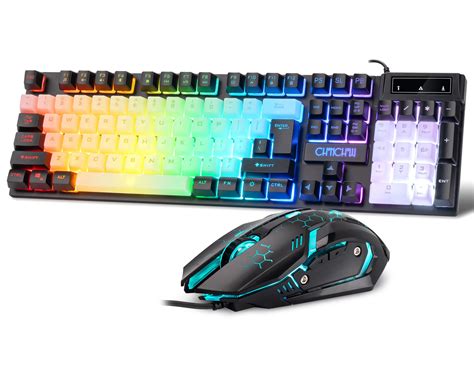 Chonchow Usb Wired Keyboad And Mouse Combo Full Size Rainbow Led Light Up Backlit Gaming