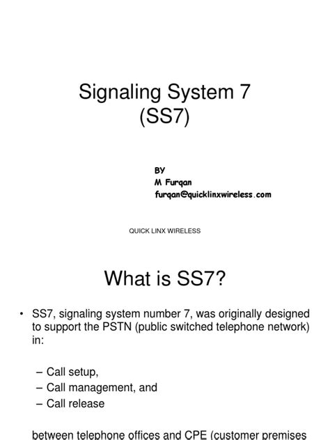Signaling System 7 Ss7 By M Furqan Pdf Computer Network Telecommunications Standards
