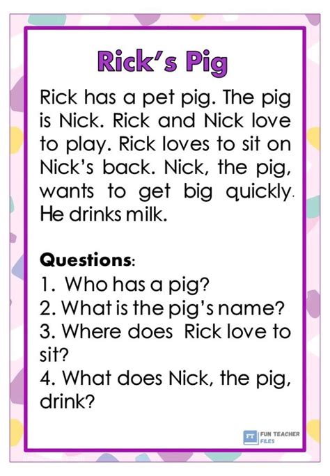 Reading Passages With Comprehension Question Set 1 Fun Teacher Files