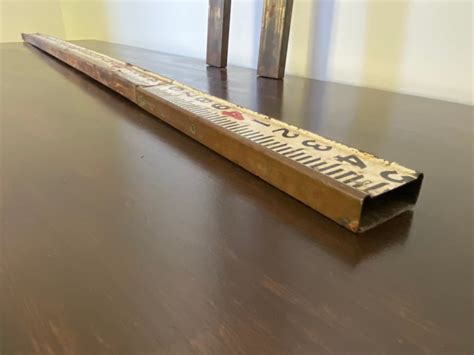 Surveyors Measuring Stick Vintage Wood And Brass Ruler Large