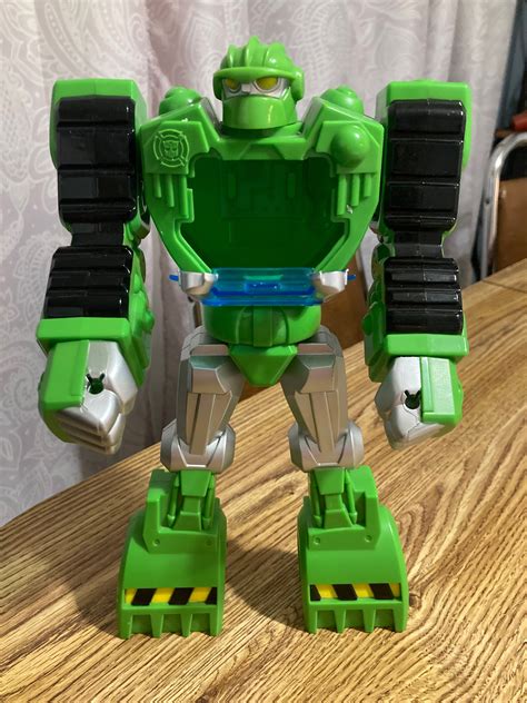 Hasbro Transformer Rescue Bot Figure Green Black Grey Plastic Moveable Arms Legs Head One Piece