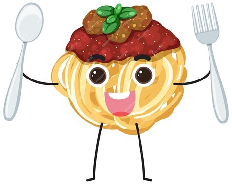 귀여운 스파게티 만화 캐릭터 프리미엄 벡터