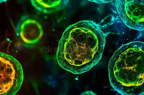 Colorful Microscopic View Of Cells Showcasing Intricate Patterns And Structures Generative Ai