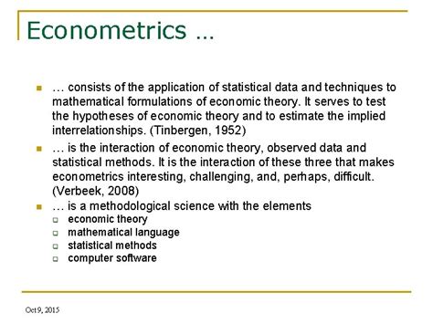 Econometrics Lecture 1 Econometrics First Steps Contents N