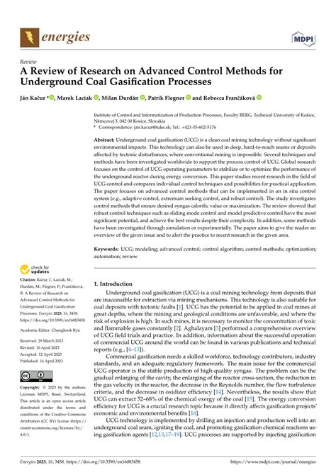 Pdf A Review Of Research On Advanced Control Methods For Underground Coal Gasification Processes
