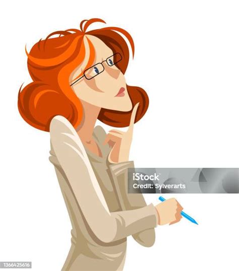비즈니스 여자 벡터 만화 일러스트 생각 하 고 분석 여자 관리자 상사 똑똑한 매력적인 여성 개발에 대한 스톡 벡터 아트 및 기타 이미지 Istock