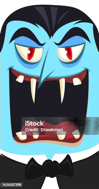 즐거운 할로윈 보내세요 드라큘라 얼굴 아바타 백작 큰 열린 입 혀 송곳니가있는 귀여운 만화 뱀파이어 캐릭터 가공의 인물에 대한 스톡 벡터 아트 및 기타 이미지 Istock