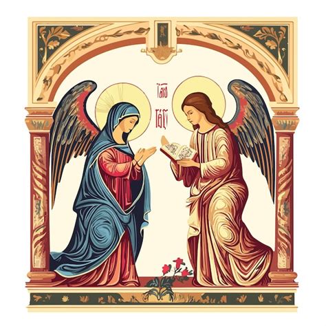 Annunciation To The Blessed Virgin Mary Vibrant Religious Art Depicting