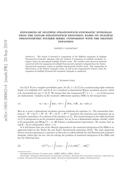 Pdf Kuznetsov Df Expansions Of Multiple Stratonovich Stochastic