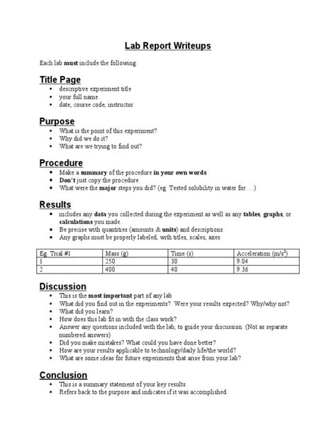 Science Lab Reports Guideline And Rubric Pdf Experiment Information