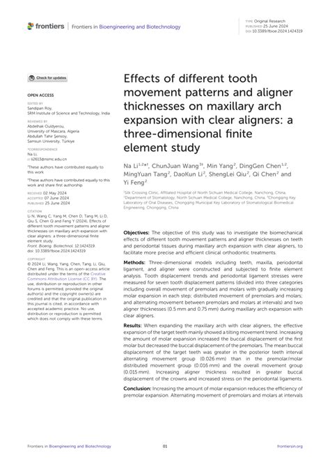 Pdf Effects Of Different Tooth Movement Patterns And Aligner