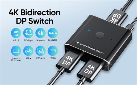 Displayport Switch 4k Dp Splitter Bi Directional Displayport Switcher 1 In 2 Out Or 2 In 1 Out