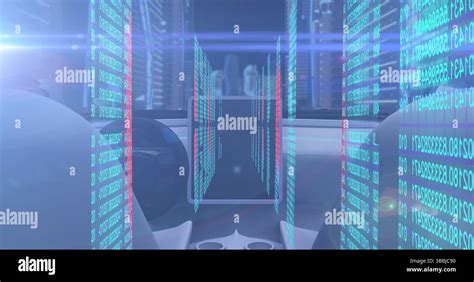 Displaying Holographic Interface Floating In High Tech Control Room With Data Panels And