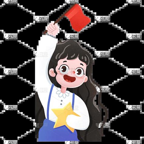 卡通感国庆节女生元素贴纸素材 花瓣网