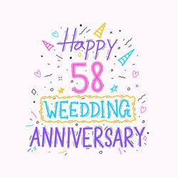 Happy 58th Wedding Anniversary Quote Lettering Vector Image