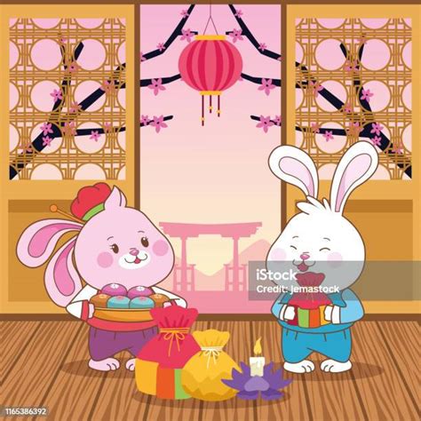 กลางฤดูใบไม้ร่วงการ์ตูนเทศกาลจีน ภาพประกอบสต็อก ดาวน์โหลดรูปภาพตอนนี้ กระต่าย อันดับ