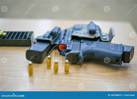 Shooting With Gun At Target In Shooting Range Stock Image Image Of