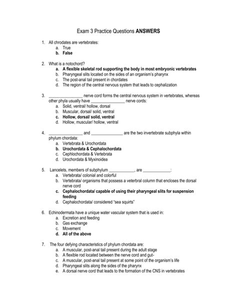 Chordates Echinoderms Fungi Exam Practice Questions