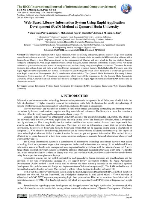 Pdf Web Based Library Information System Using Rapid Application Development Rad Method At