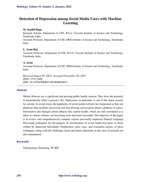 Pdf Detection Of Depression Among Social Media Users With Machine