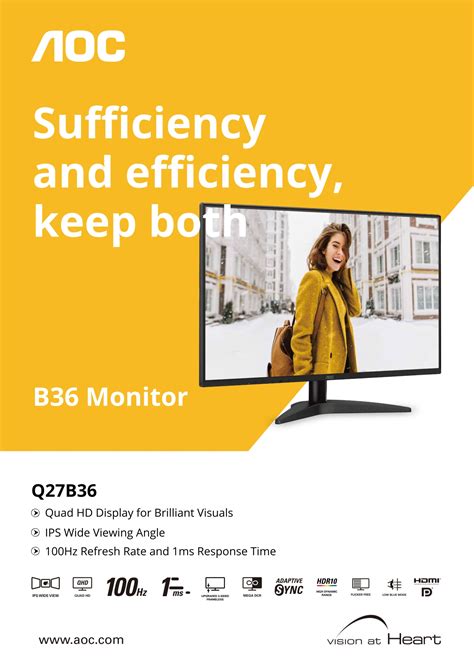 AOC Q27B36 27 QHD MONITOR 27 IPS QHD 1MS 100HZ ADAPTIVE SYNC HD MI DP Shopee