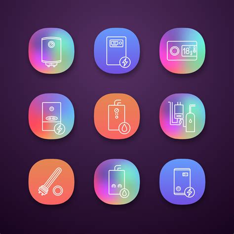 Heating App Icons Set Boilers Heaters Thermostat Boiler Room Gas