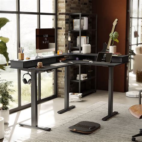 Fezibo Triple Motor Reversible L Shaped Standing Desk With Upper