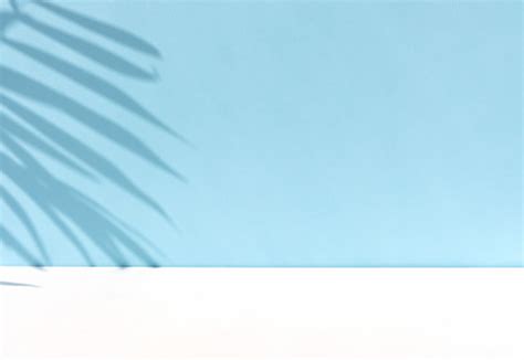 파스텔 블루 월과 흰색 테이블에 열대 야자수 잎의 그림자프리미엄 연단 그림자에 대한 스톡 사진 및 기타 이미지 그림자 보여주기 열대 기후 Istock