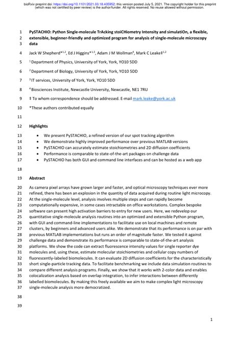 PySTACHIO Python Single Molecule TrAcking StoiCHiometry Intensity And SimulatiOn A Flexible