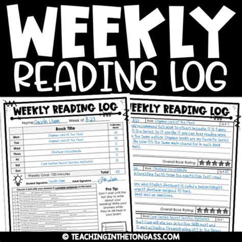Weekly Reading Log With Questions Parent Signature Homework Teaching In The Tongass