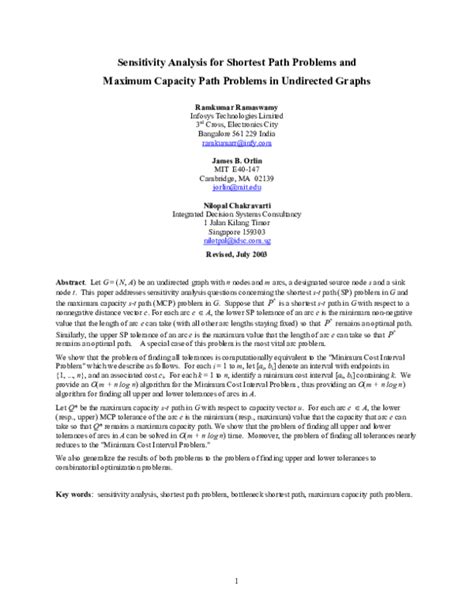 Pdf Sensitivity Analysis For Shortest Path Problems And Maximum Capacity Path Problems In