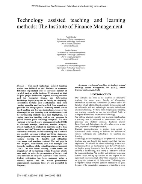 Pdf Technology Assisted Teaching And Learning Methods The Institute Of Finance Management