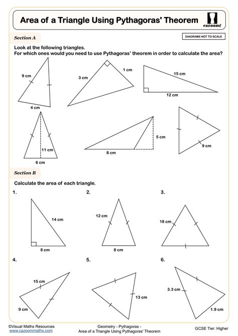 Area Of A Triangle Using Pythagoras Theorem Worksheet Fun And Engaging Year 10 And Year 11