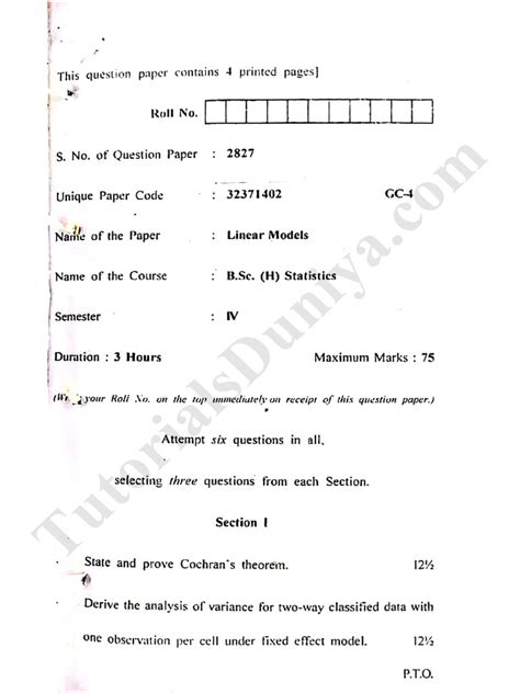 Linear Models Qp 2017 Tutorialsduniya Pdf