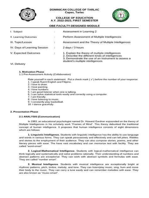 Module 4 Assessment And The Theory Of Multiple Intelligences Pdf