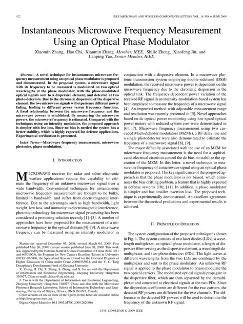 Pdf Instantaneous Microwave Frequency Measurement Using An Optical