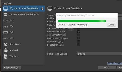 Unity Stuck While Compiling Shader Variants While Exporting The Game