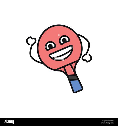 Funny Cute Happy Ping Pong Racket Black Line Icon Kawaii Character