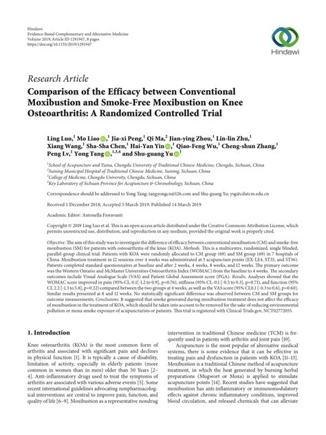 Pdf Comparison Of The Efficacy Between Conventional Moxibustion And Smoke Free Moxibustion On