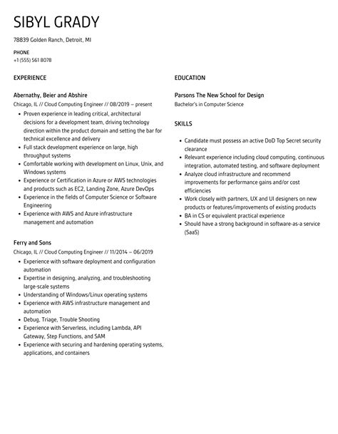 Cloud Computing Engineer Resume Samples Velvet Jobs
