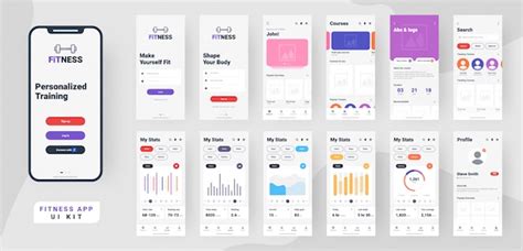 피트니스 모바일 앱 Ui 프리미엄 벡터