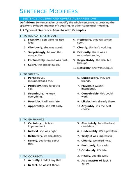 Sentence Modifiers Pdf Adverb Clause