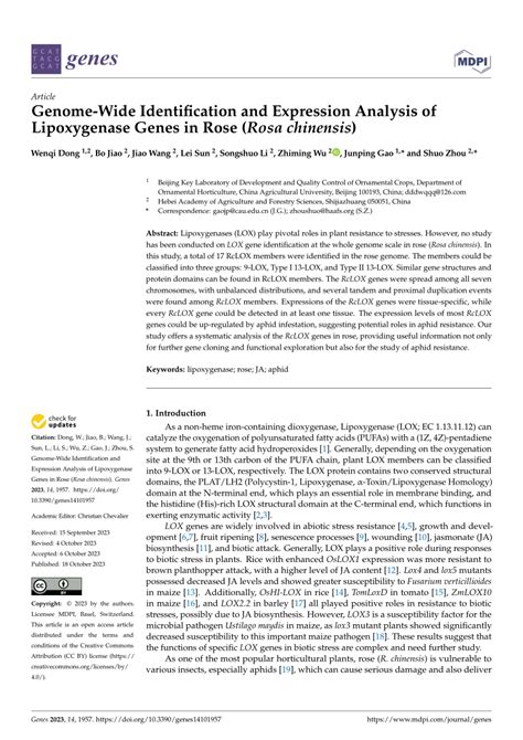 Pdf Genome Wide Identification And Expression Analysis Of Lipoxygenase Genes In Rose Rosa