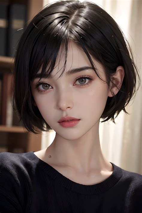 검은색 셔츠와 검은색 스웨터를 입은 여성이 사진을 찍기 위해 포즈를 취하고 있다 Seaart Ai