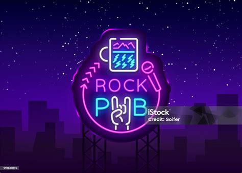 록 퍼 로고 네온 벡터입니다 록 바 네온 간판 유리 개념 밝은 밤 광고 라이트 배너 라이브 음악 노래방 나이트 클럽 네온 간판 디자인 요소 벡터입니다 빌보드 Live